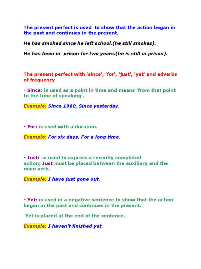 The Present Perfect Adverbs | PDF | Verb | Linguistics