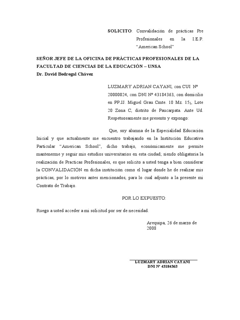 SOLICITUD N 9 - Convalidación de Prácticas Pre Profesionales | PDF