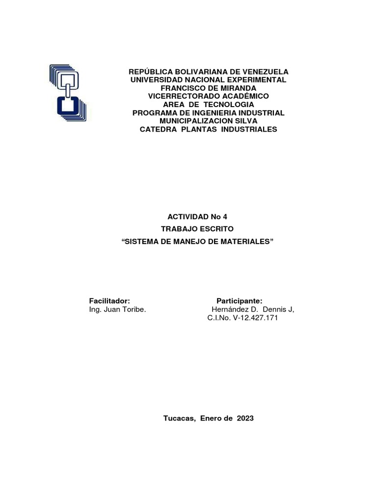ACTIVIDAD No 4 SISTEMA DE MANEJO DE MATERIALES Final | PDF | Inventario | Almacén