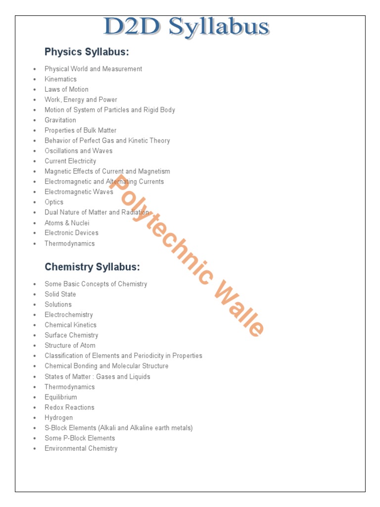 D2D Syllabus | PDF | Chemistry | Gases