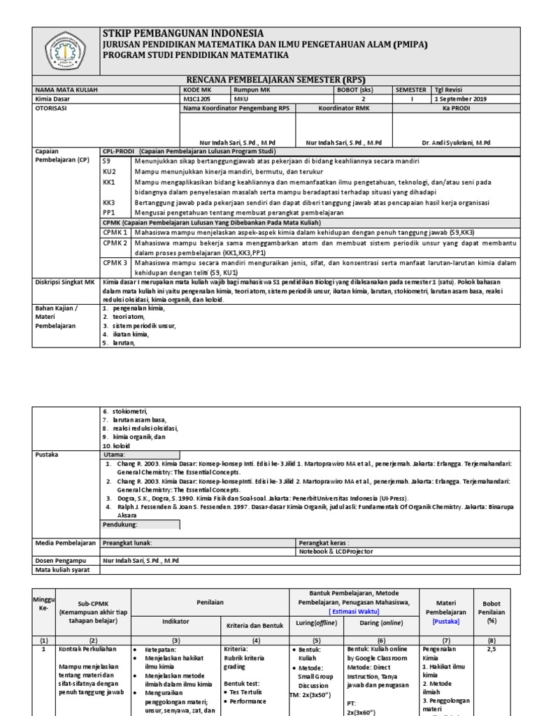 Rps Kimia Dasar | PDF