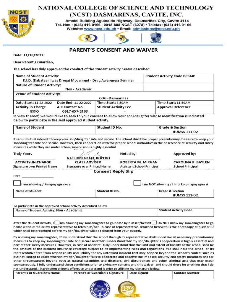 PARENTs CONSENT and WAIVER | PDF | Government | Common Law