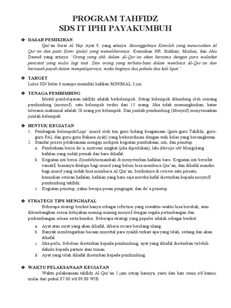 Program Tahfidz | PDF