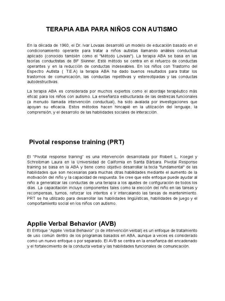 Terapia Aba para Ninos Con Autismo | PDF