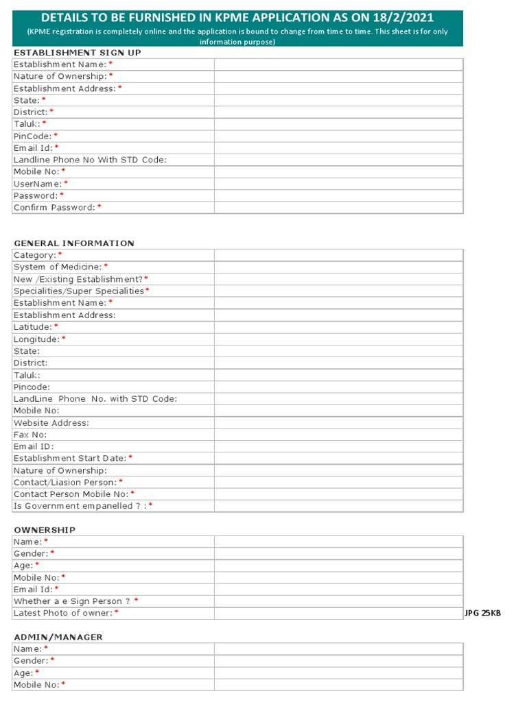 Kpme Application Details Required | PDF