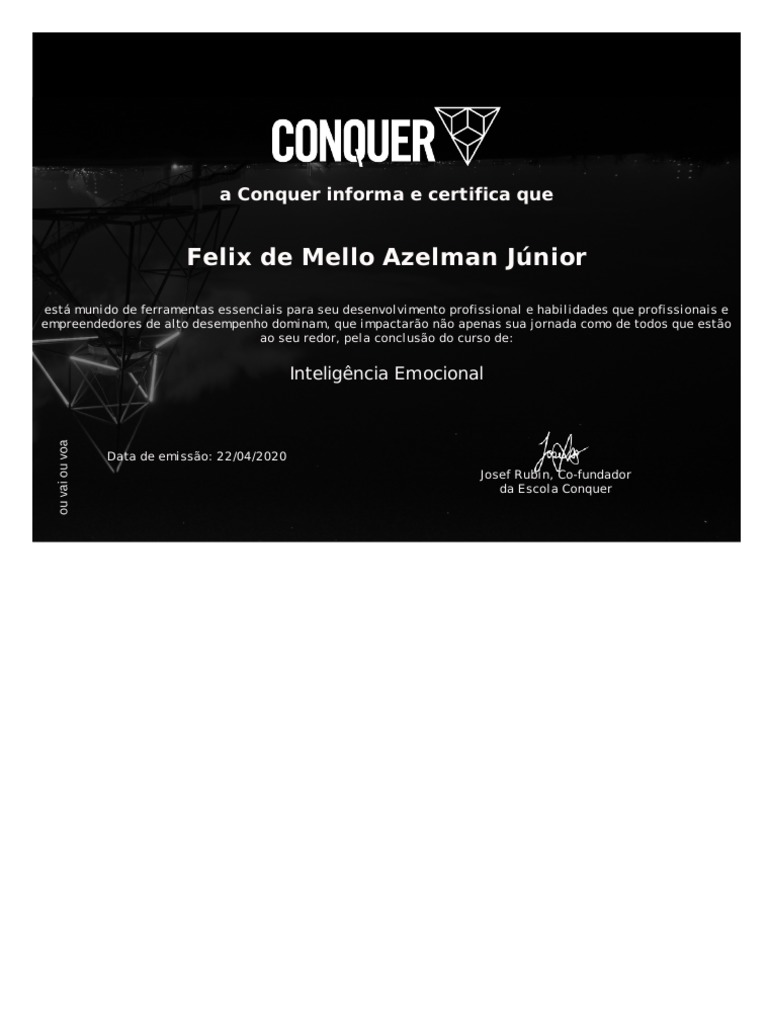 Certificado Curso Inteligência Emocional Da Conquer | PDF