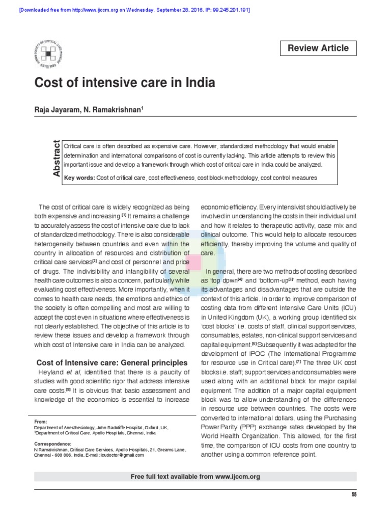 Cost of Intensive Care in India | PDF | Intensive Care Unit | Intensive ...
