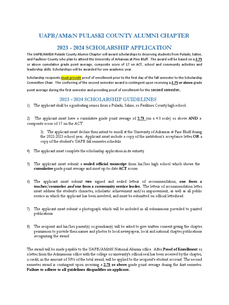 Pulaski County Scholahship Form 2023 | PDF
