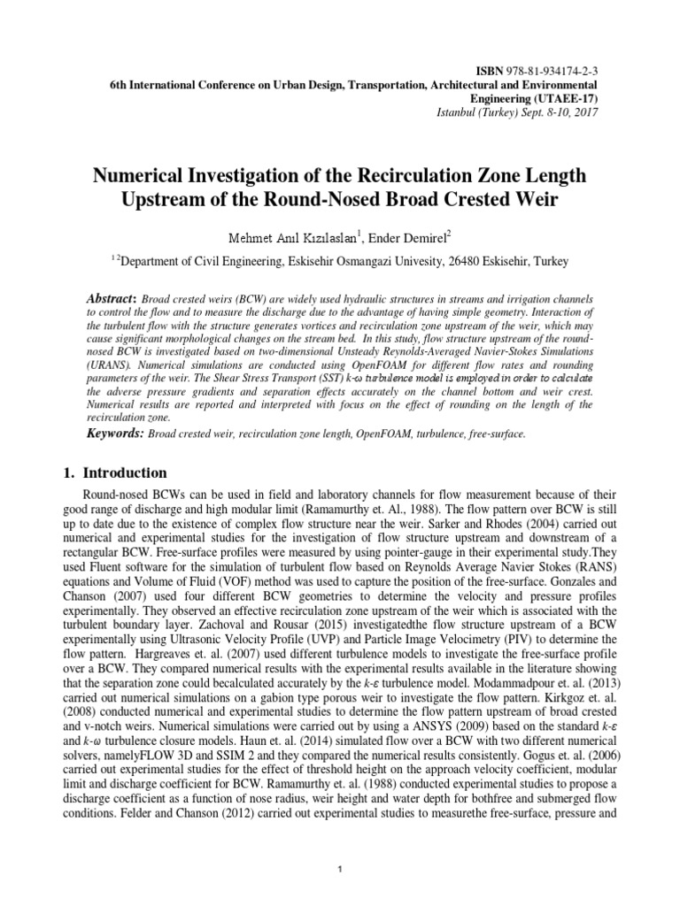 Recirculation Zone Length in Weirs | PDF | Fluid Dynamics | Turbulence