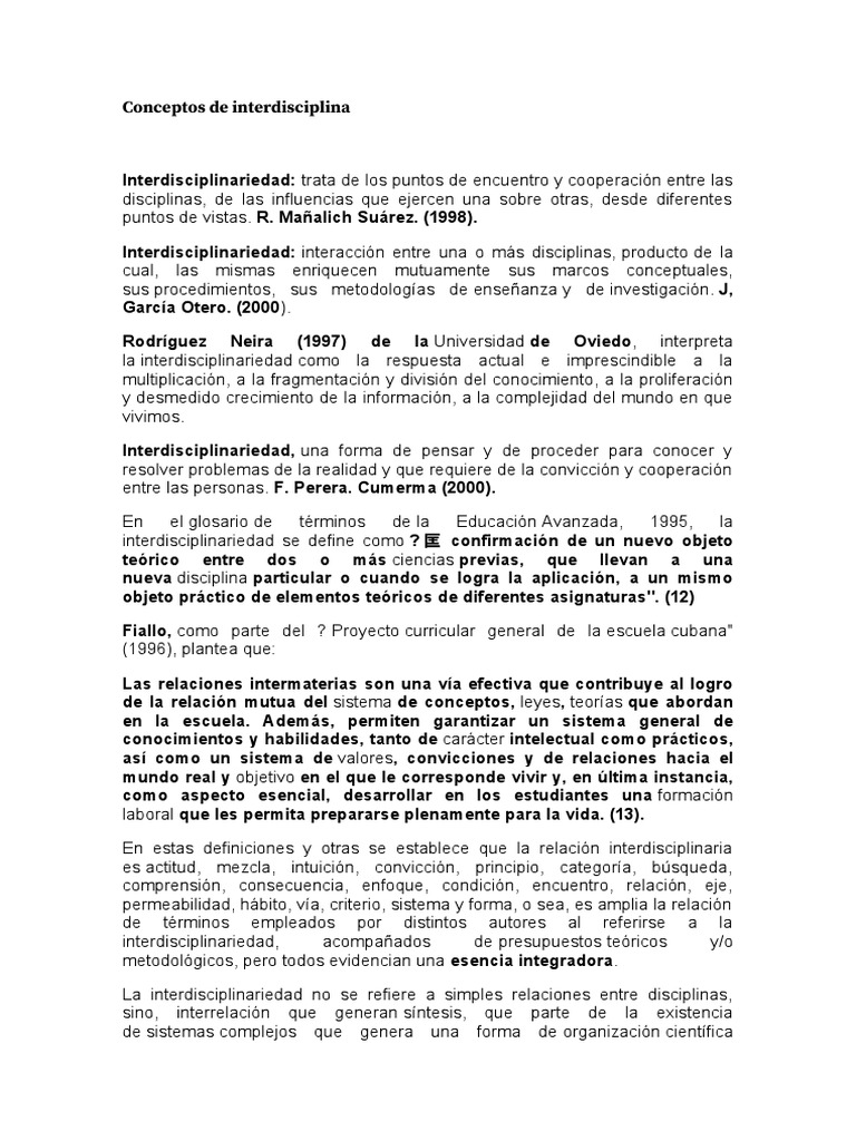 Conceptos de Interdisciplina | PDF | Interdisciplinariedad | Enseñando