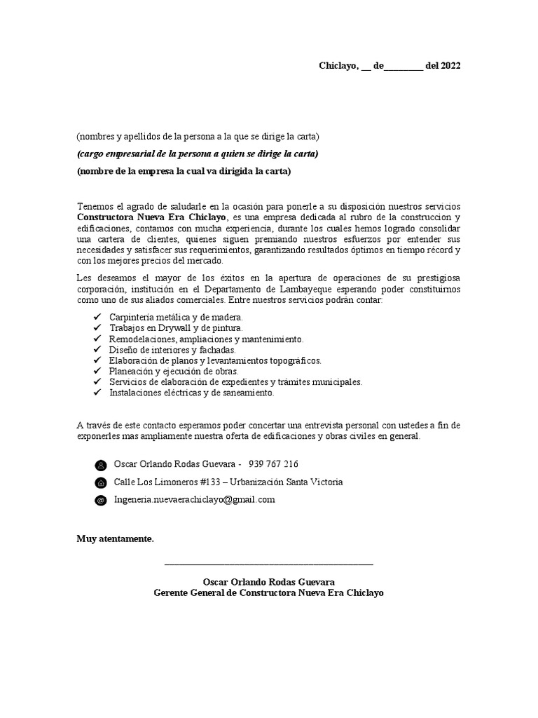 Cartas de Presentacion Constructora | PDF | Economias