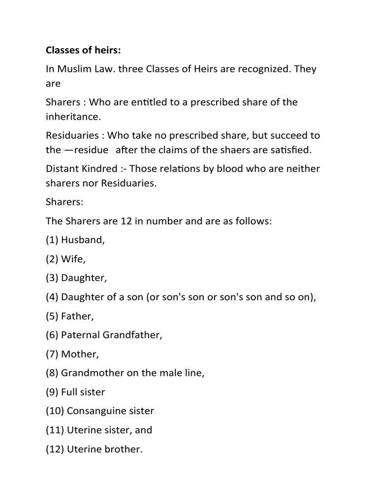 Classes of Heirs | PDF | Inheritance | Stepfamily