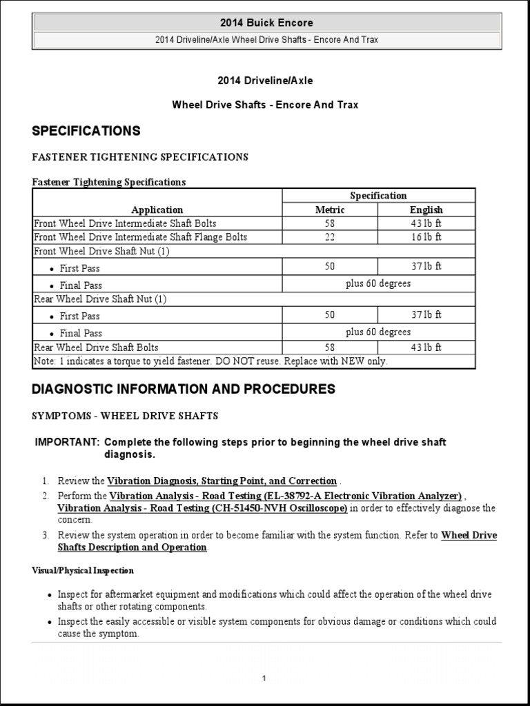 2014 DrivelineAxle Wheel Drive Shafts - Encore and Trax | Download Free ...