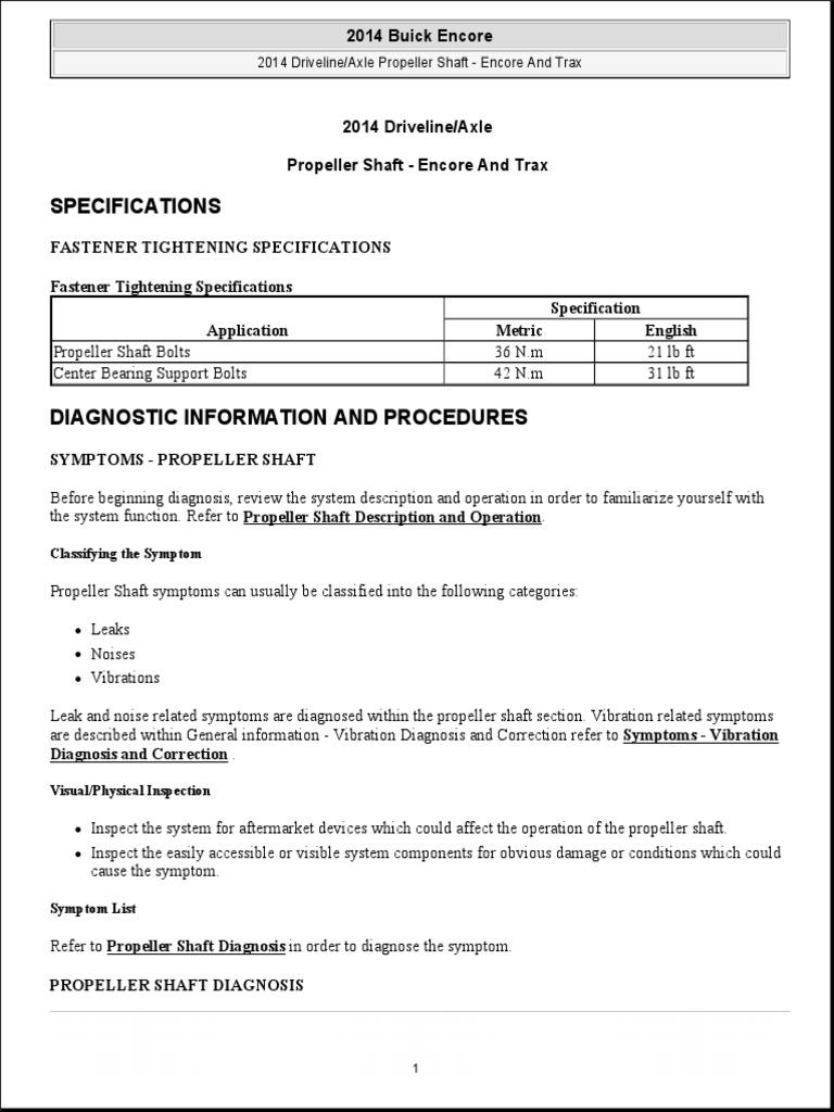 2014 DrivelineAxle Propeller Shaft - Encore and Trax | PDF | Axle ...