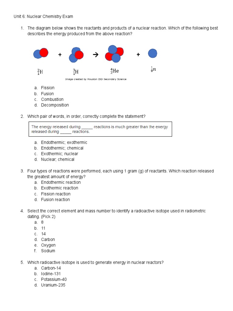 Unit 6 - Nuclear Chemistry Exam MC | PDF | Neutron | Nuclear Reaction