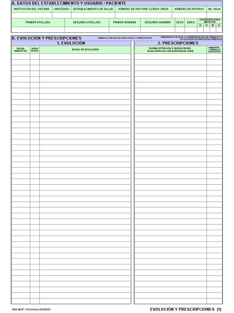 Nuevo Formulario 005 Evolución y Prescipciones 2021 | PDF | Historial ...