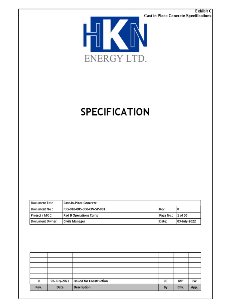 Exhibit C - Cast-In-Place Concrete Specification | PDF | Concrete | Cement