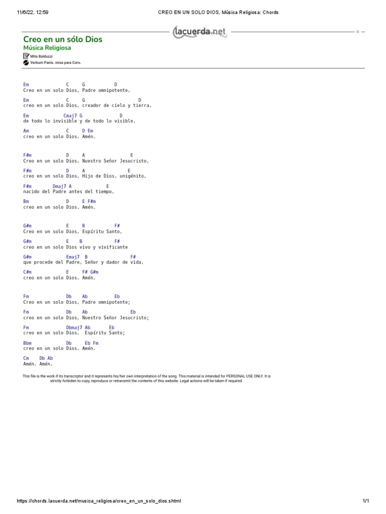 CREO EN UN SOLO DIOS, Música Religiosa - Chords | PDF