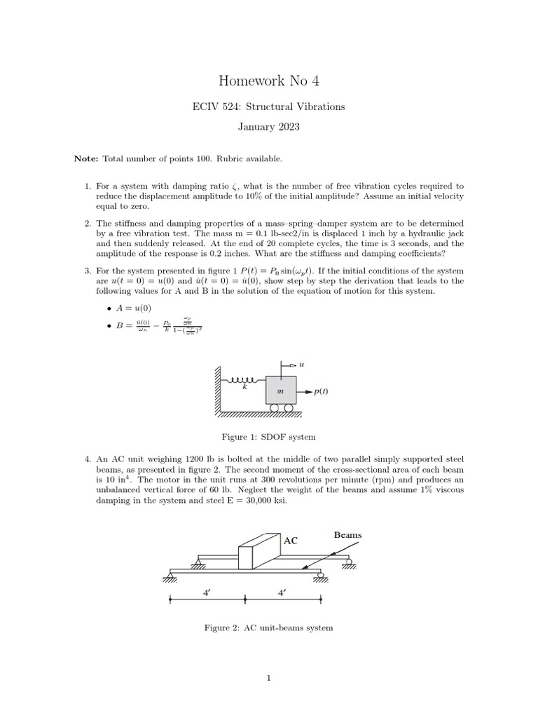 Homework No 4: Structural Vibrations | PDF | Damping | Continuum Mechanics