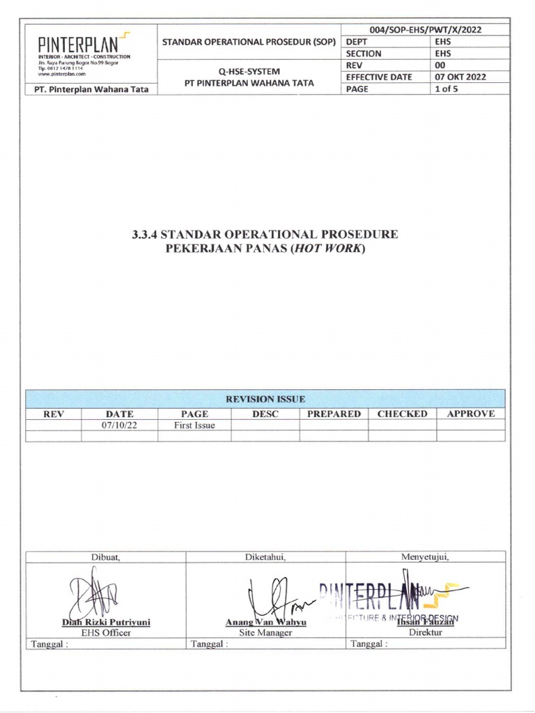 3.3.4. Sop Pekerjaan Panas (Hot Work) | PDF