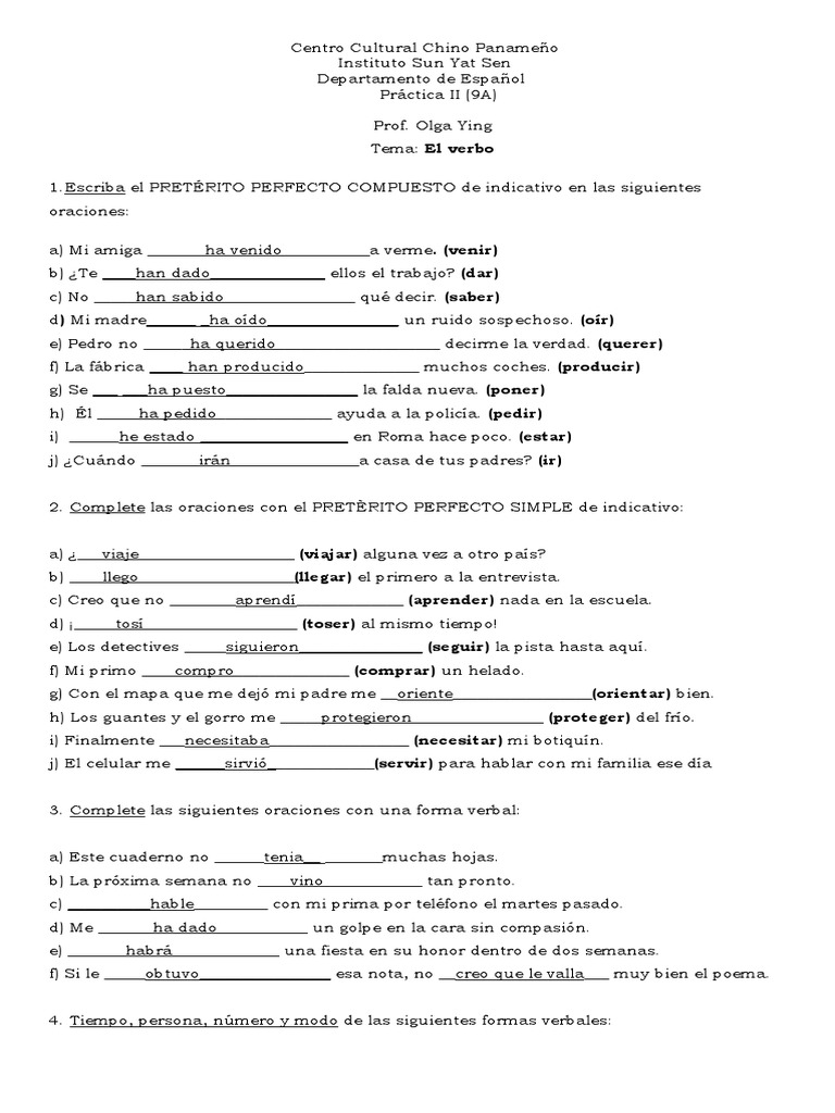 Práctica en Clase Virtual II El Verbo 9C | PDF | Verbo