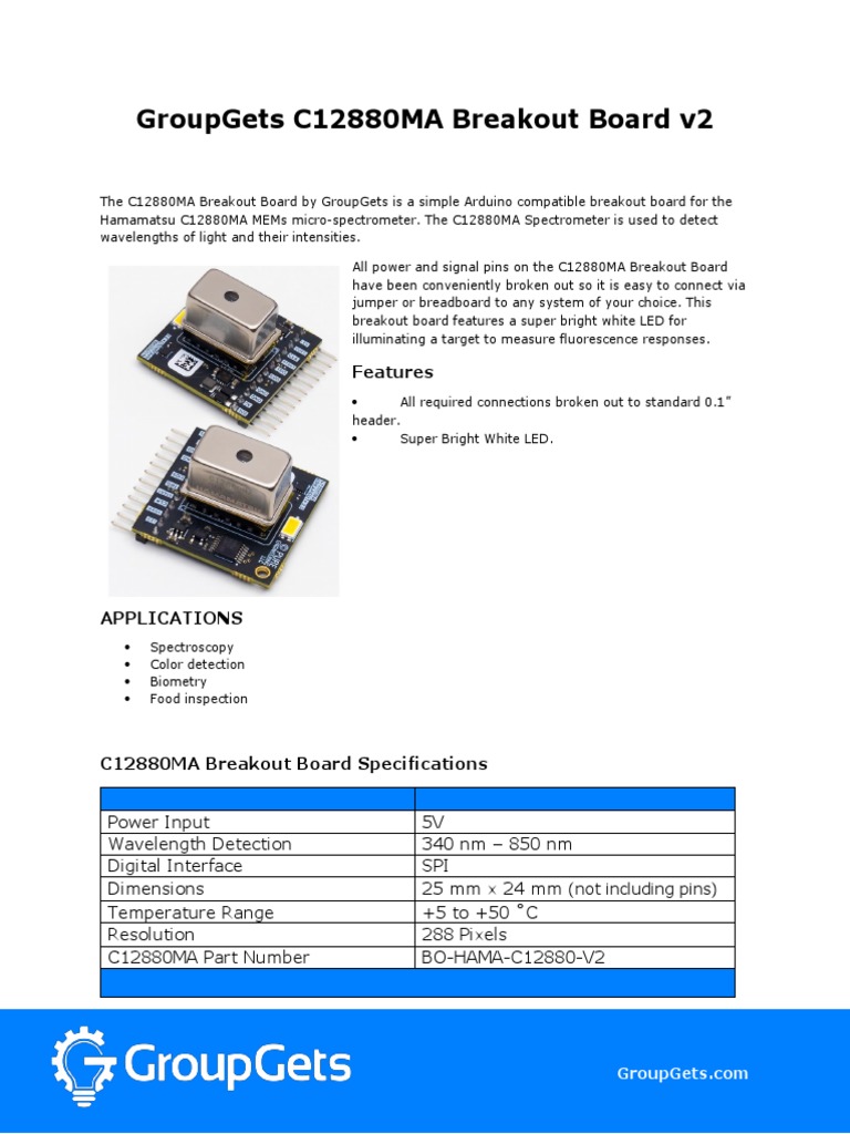 C12880MA Breakout Board v2 - Datasheet - 1.2 | PDF