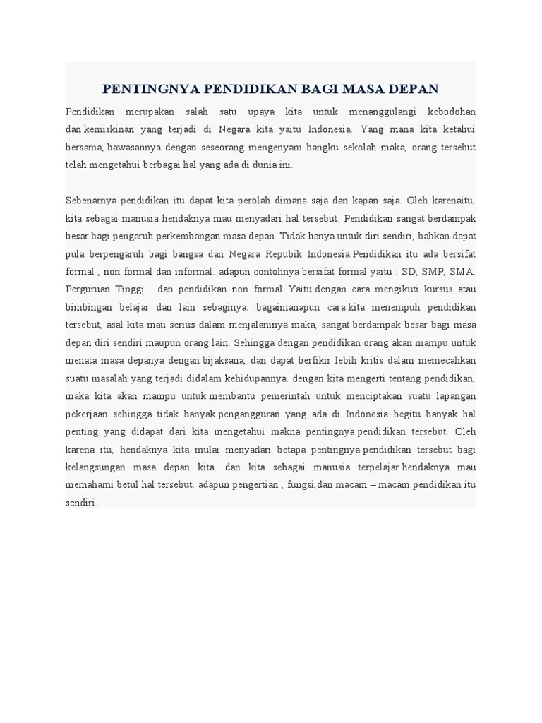 Pentingnya Pendidikan Bagi Masa Depan | PDF