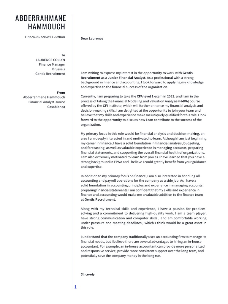 Cover Letter Revised | PDF | Outsourcing | Financial Analyst