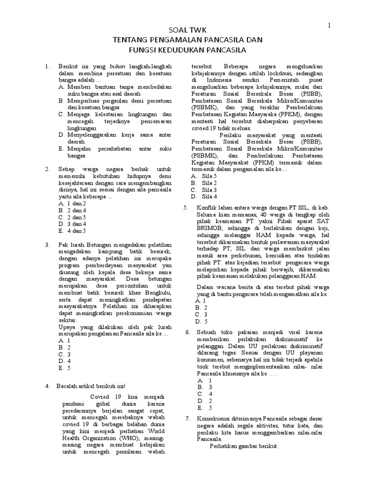 Soal TWK Pengamalan Dan Kedudukan Pancasila | PDF