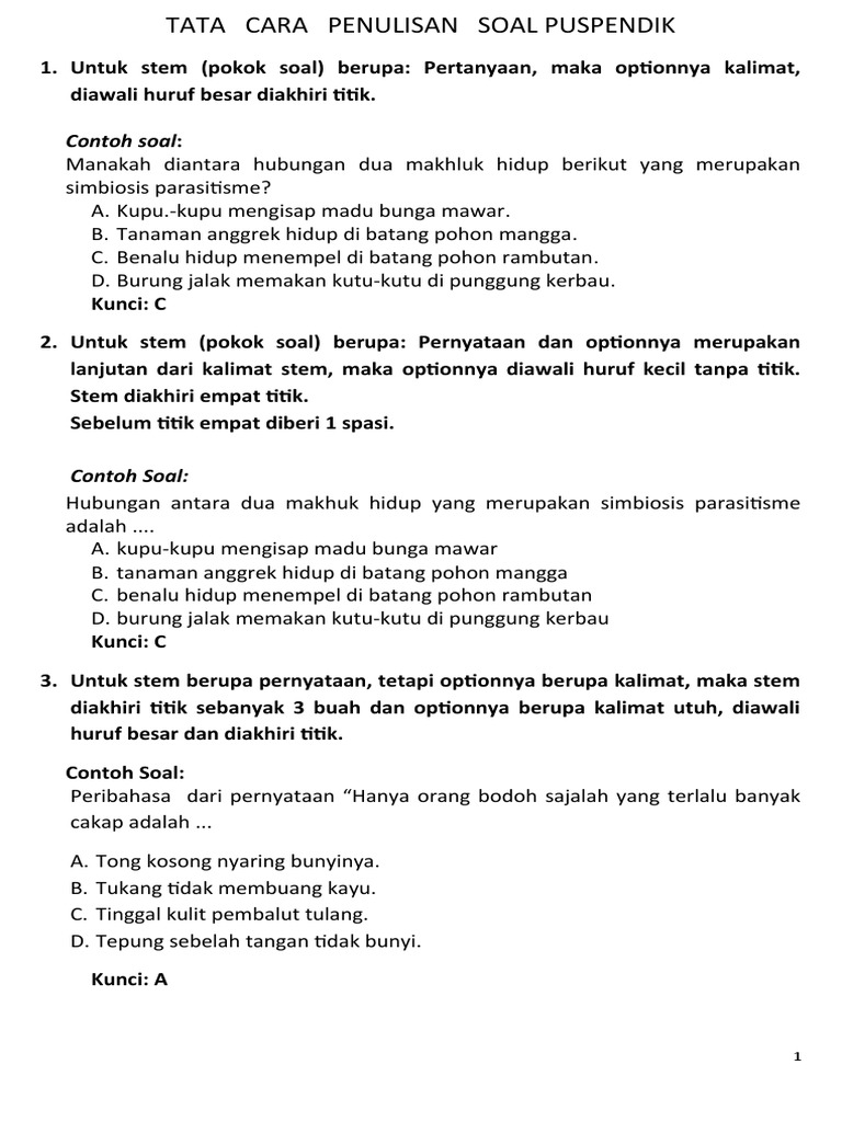 Tata Cara Penulisan Soal Puspendik | PDF