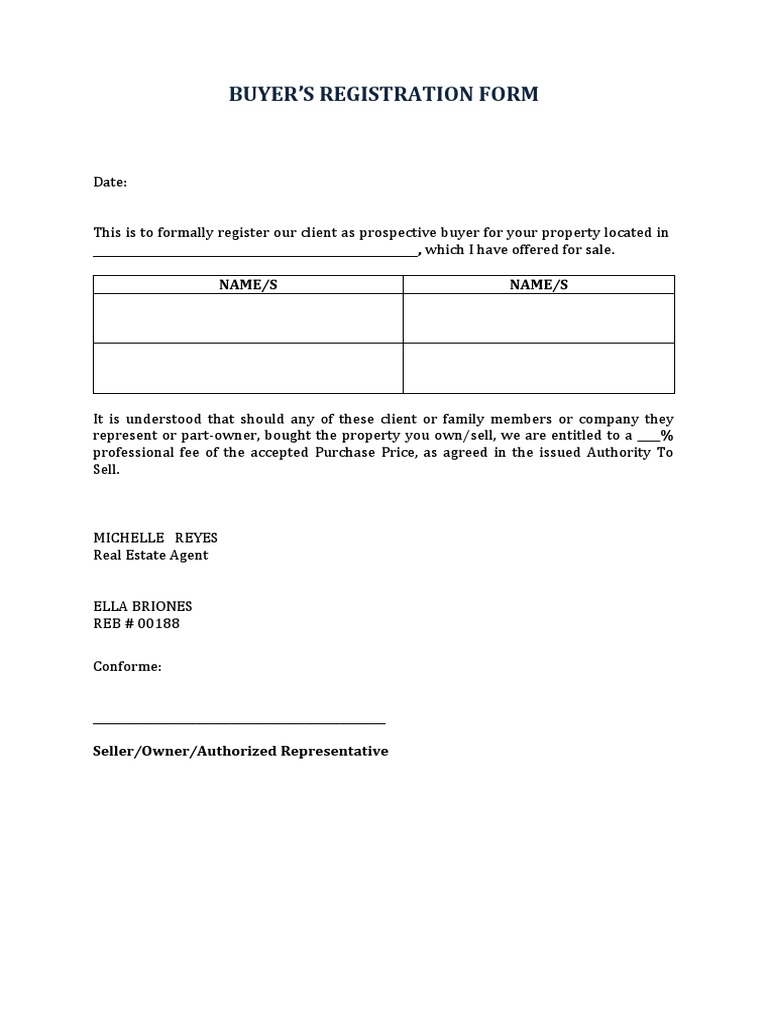 Buyers Registration Form Sample | PDF
