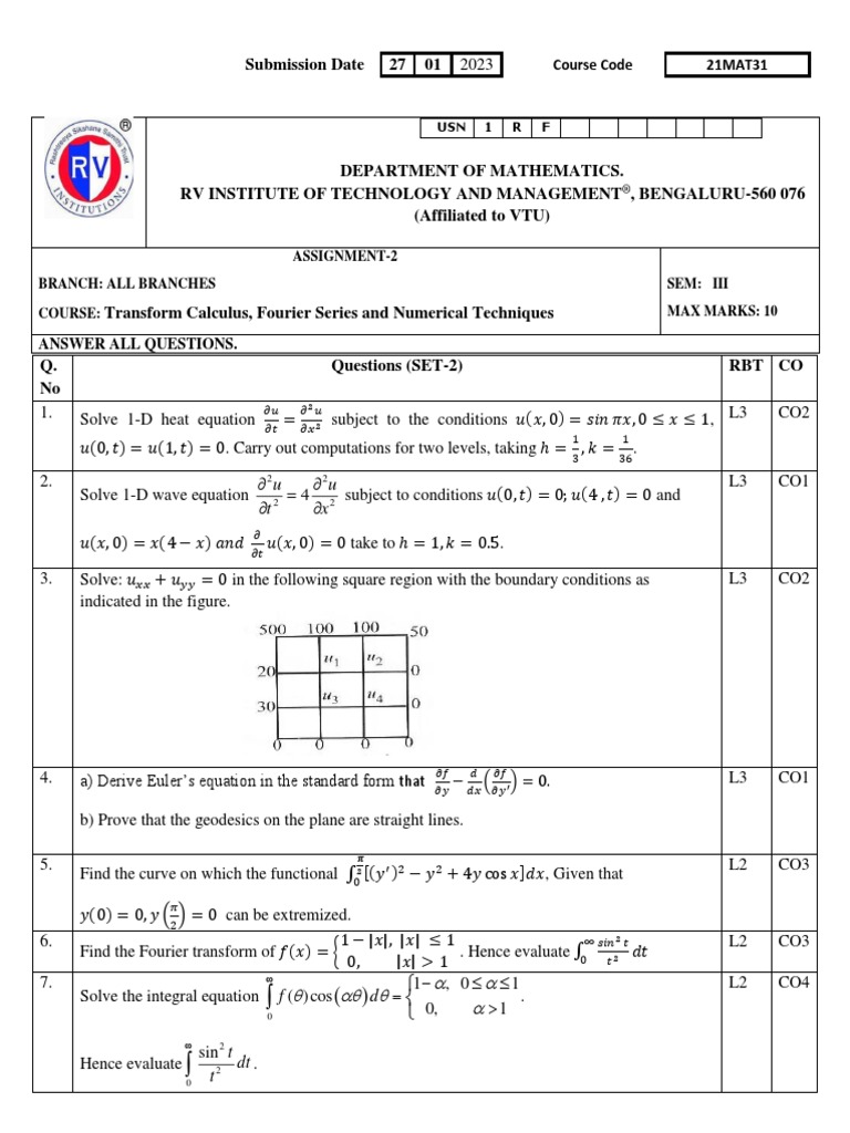 21MAT31-Assignment - 2 (SET2) | PDF | Equations | Mathematical Relations