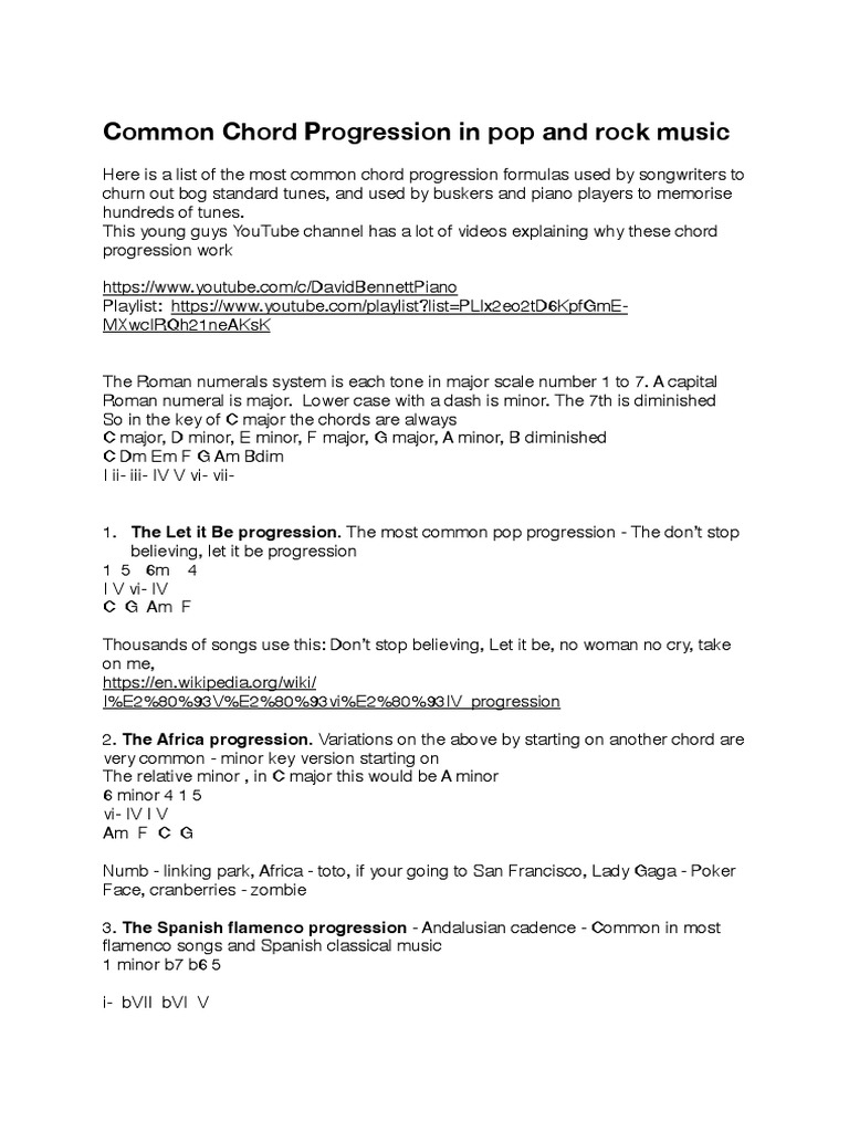 Common Chord Progressions in Pop Music | PDF | Chord (Music) | Elements ...