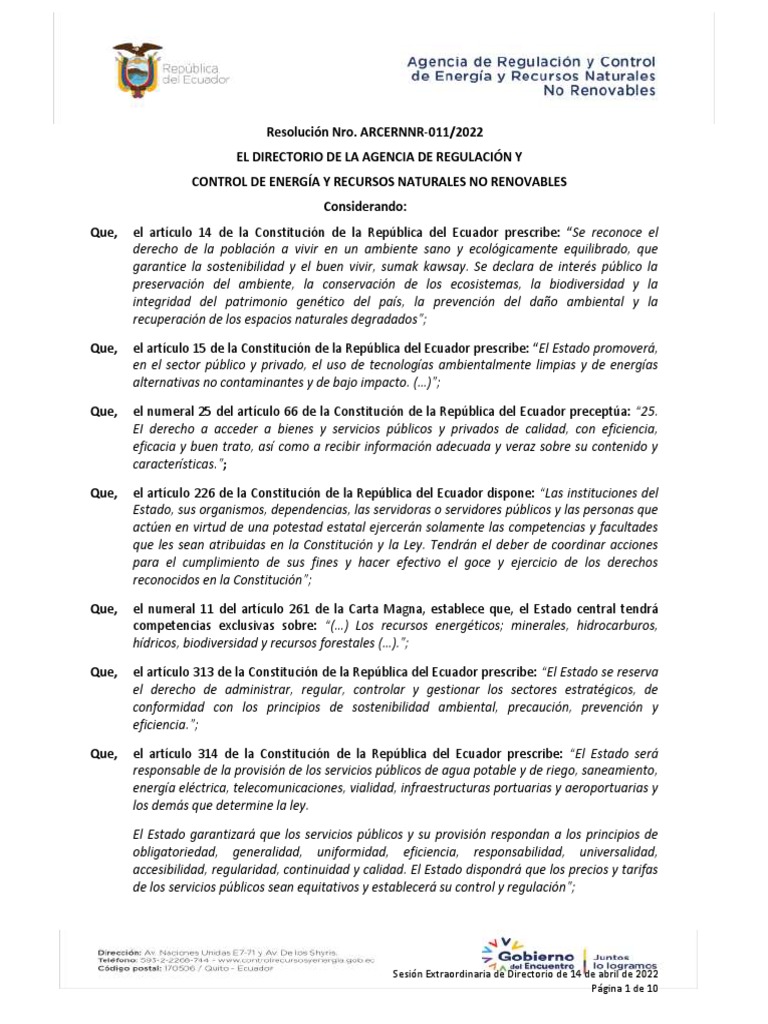 Resolucion Nro. ARCERNNR 011 2022 | PDF | Uso eficiente de energía | Energía renovable