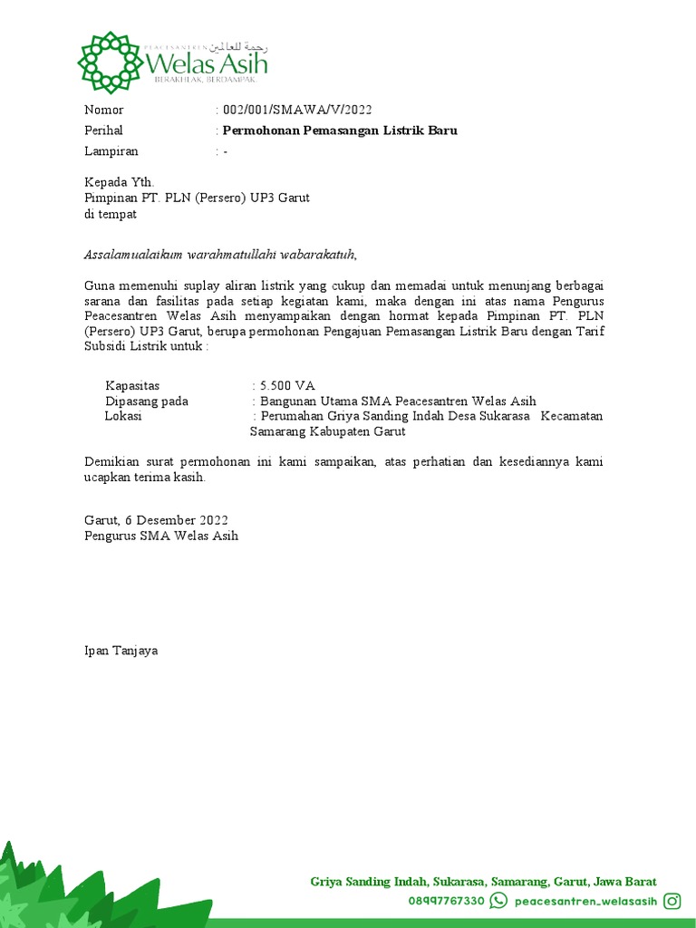 Surat Permohonan Pemasangan Listrik | PDF