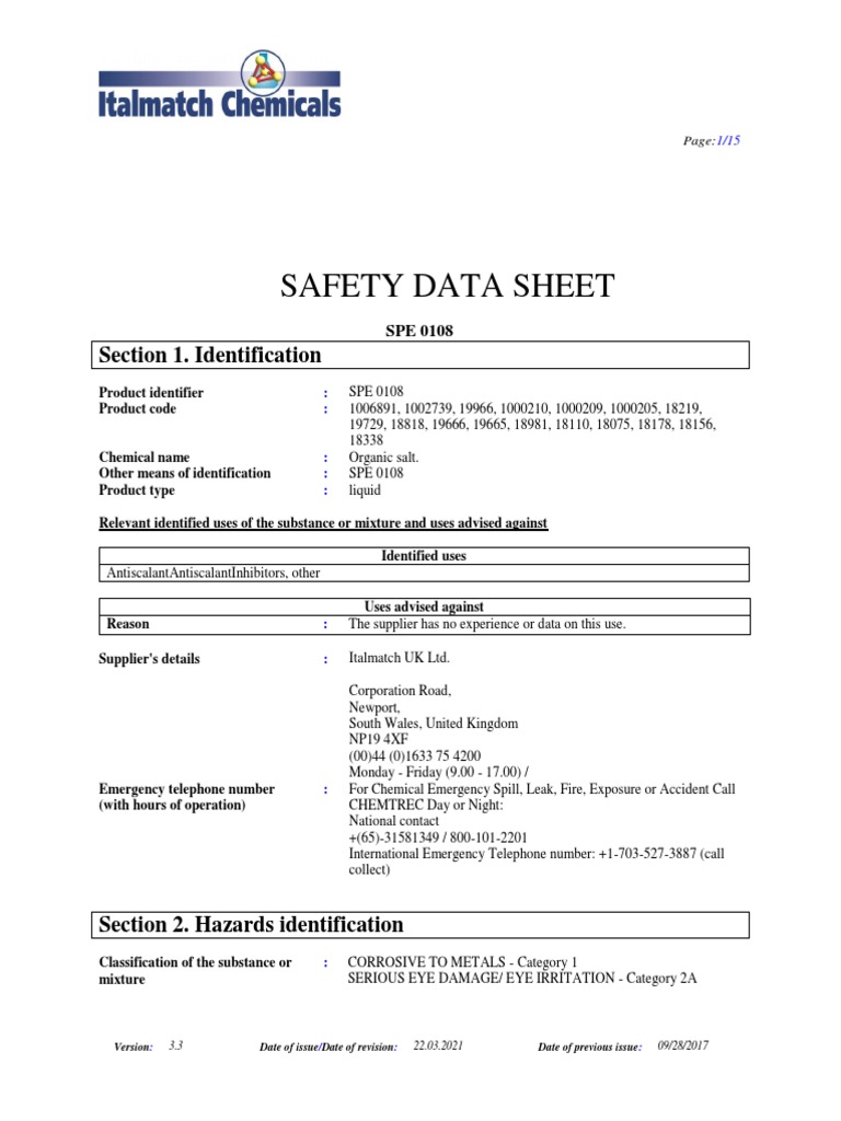 MSDS Spe 0108 - 2021 | PDF | Occupational Safety And Health | Chemistry