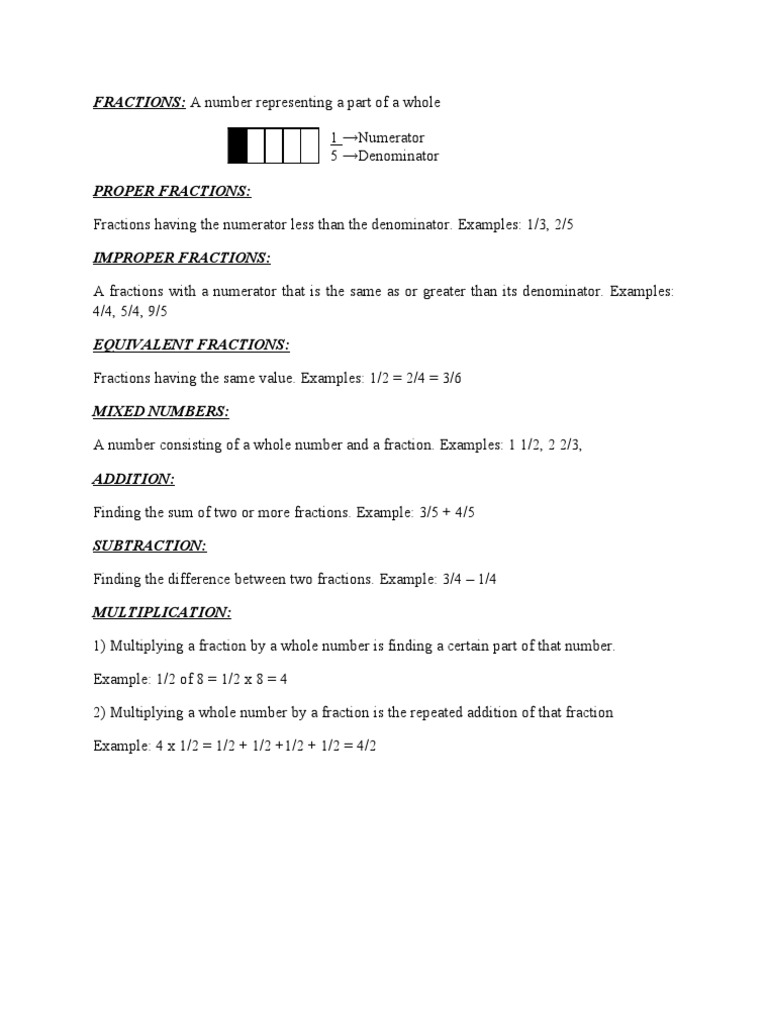 Fractions Guide: Types and Operations | PDF | Teaching Methods & Materials