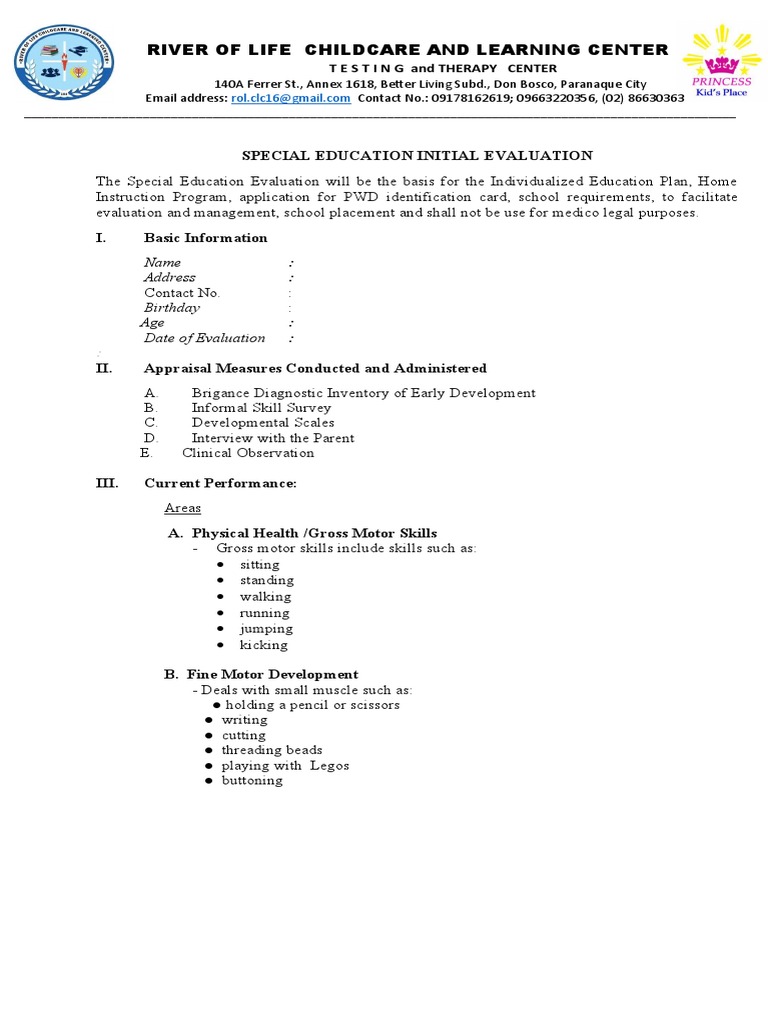 Special Education Evaluation Report | PDF | Individualized Education ...