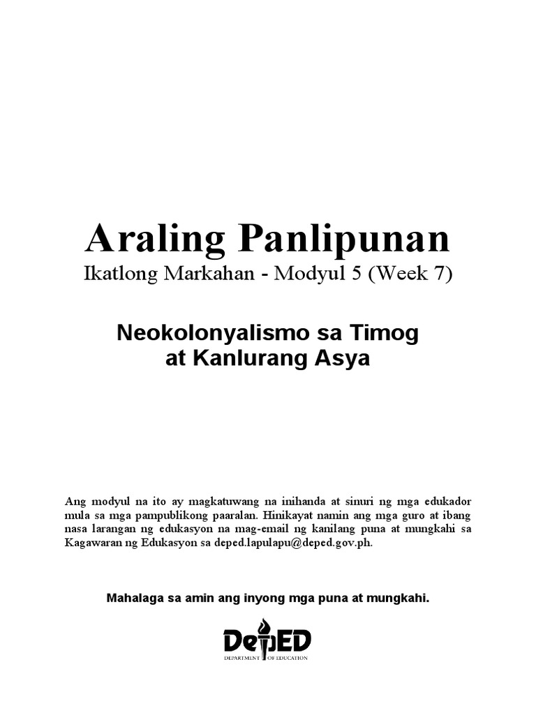 Araling Panlipunan 7 Q3 M5 W7 | PDF