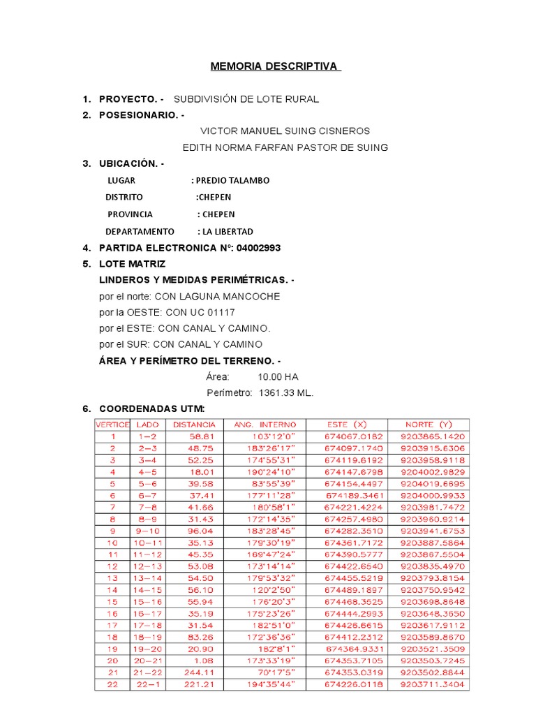 Subdivisión de Lote Rural en Chepén | PDF