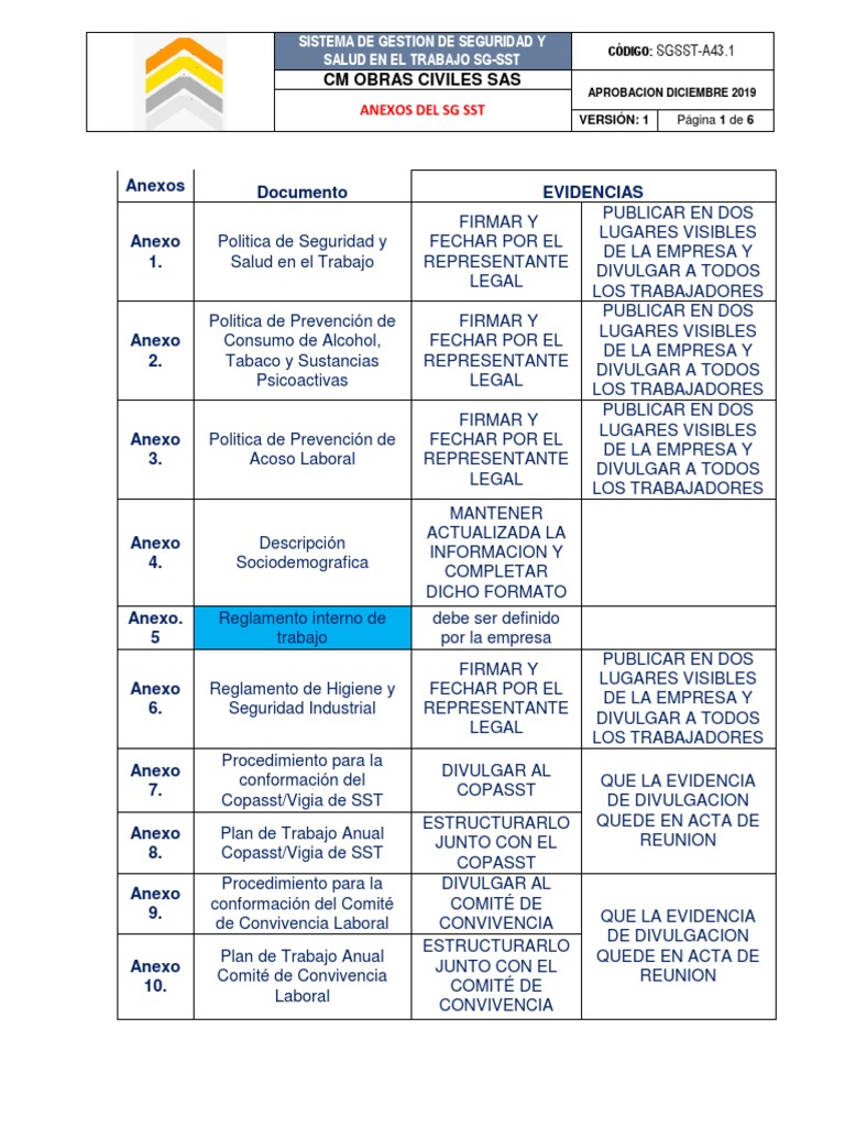 ANEXO 43.1 ANEXOS SG SST | PDF