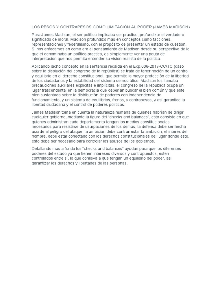 Los Pesos y Contrapesos Como Limitación Al Poder | PDF