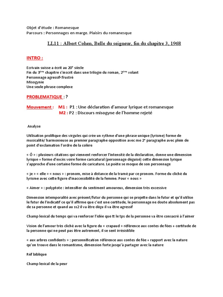 Texte 11, Albert Cohen, Belle Du Seigneur | PDF