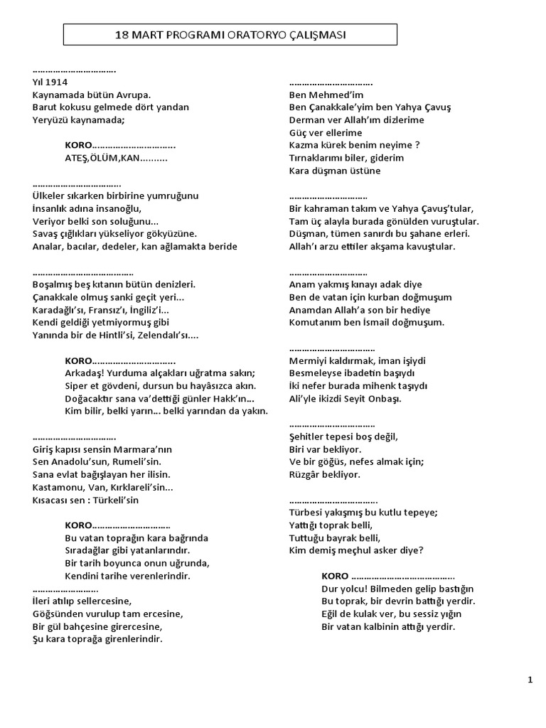 18 Mart Oratoryo 2 !!!++ | PDF
