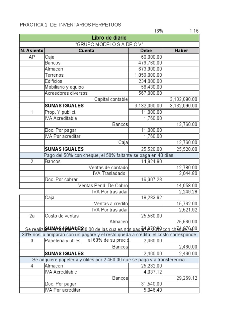 Practica Intento 1 Inventarios Perpetuos | PDF | Cheque | Contabilidad