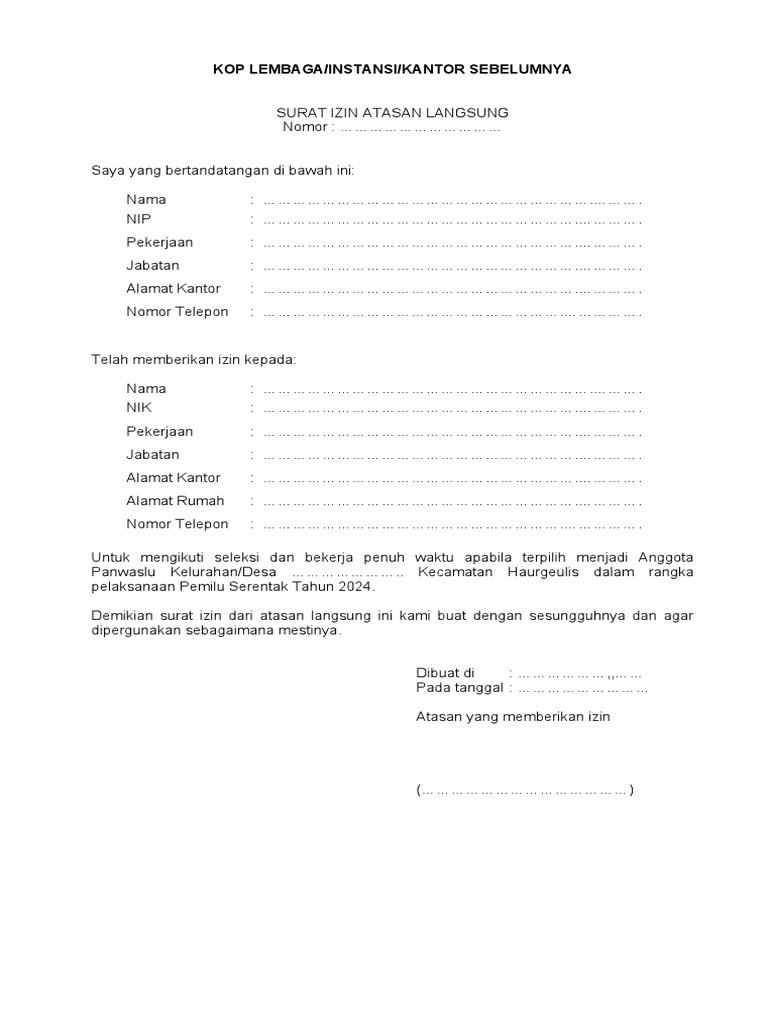 Contoh Surat Ijin Atasan | PDF