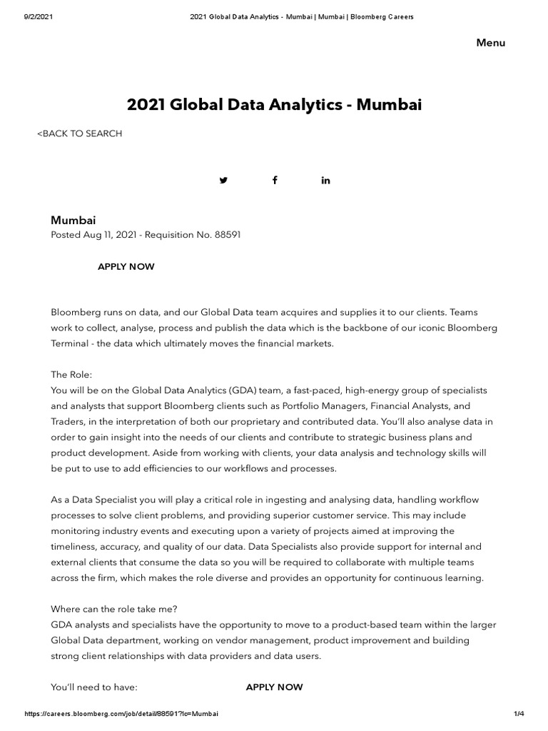 2021 Global Data Analytics - Mumbai - Mumbai - Bloomberg Careers | PDF ...