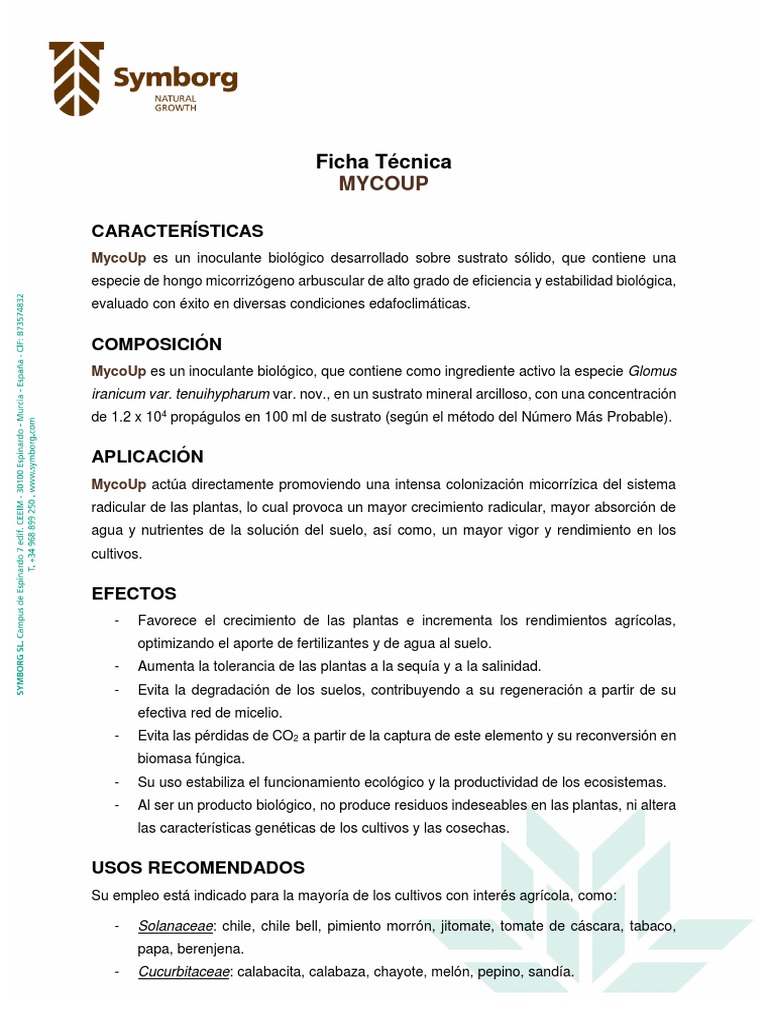 Ficha Técnica Myco Up Symborg | PDF | Agricultura
