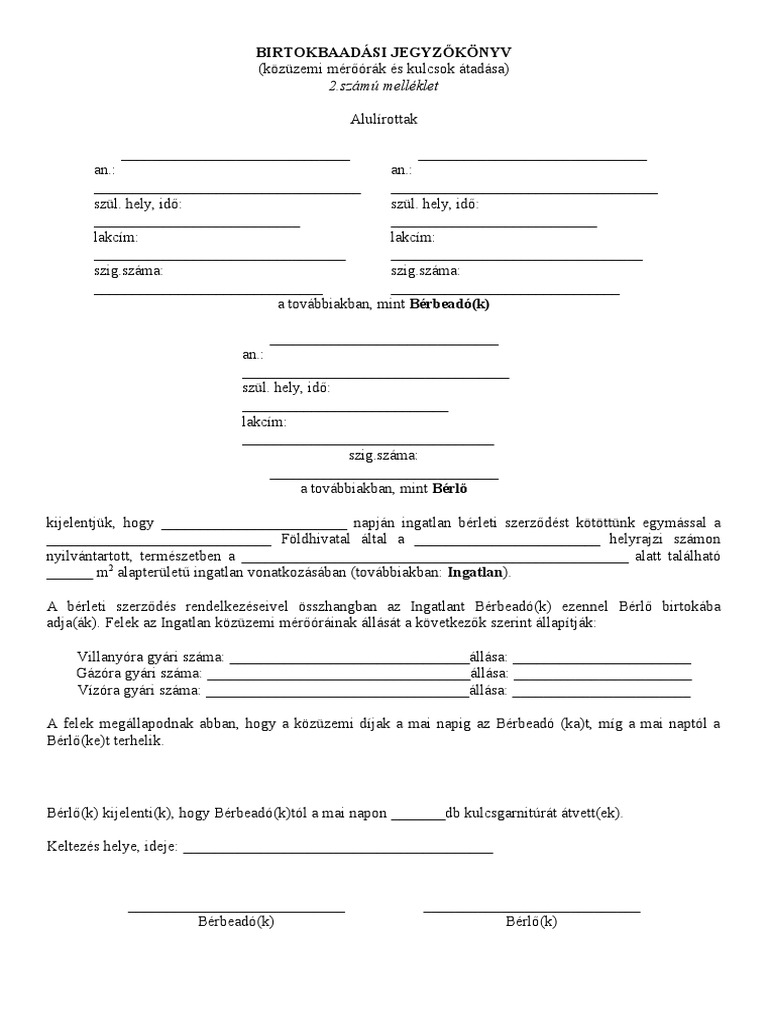 Minta BIRTOKBAADÁSI JEGYZŐKÖNYV | PDF