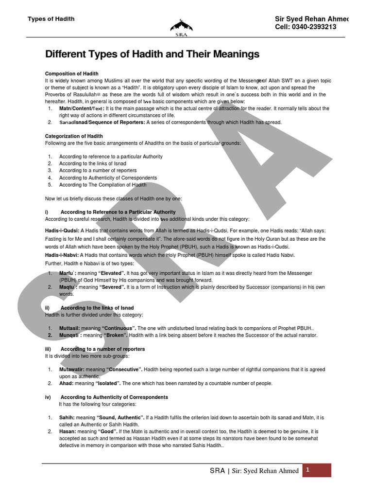 Types of Hadiths | PDF | Hadith | Abrahamic Religions